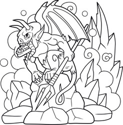 Cartoon cat demon coloring page outline Royalty Free Vector