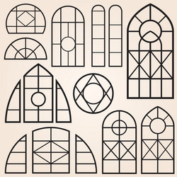 Stained glass arch window frames architecture Vector Image