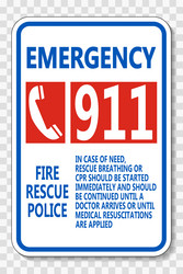Call 911 sign on transparent background Royalty Free Vector