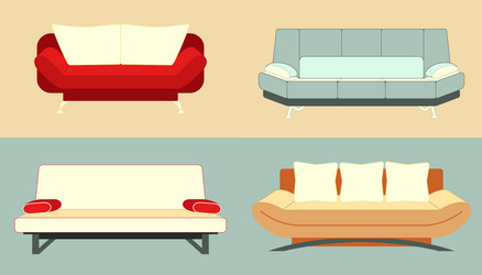 Sofa colored set comfortable couch Royalty Free Vector Image