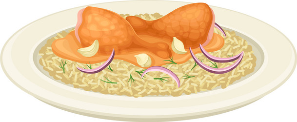 Steamed rice with tandoori chicken as indian dish Vector Image