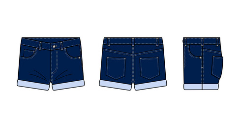 Denim short pants template set Royalty Free Vector Image