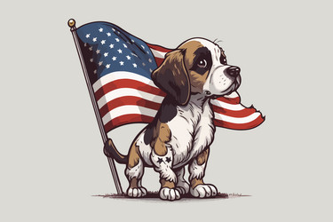 Dog holding an american flag Royalty Free Vector Image