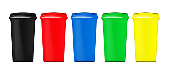 Plastic dustbin color mockup set colour dust bin Vector Image
