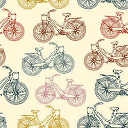 Seamless pattern with outline vintage bicycles Vector Image