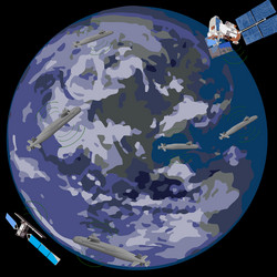 Planet earth blue ball in space art cartoon mosaic