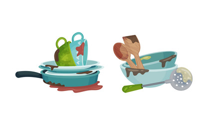Dirty dishes set restaurant or household Vector Image