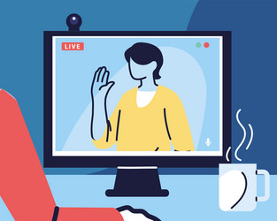 Man using computer for virtual meeting Royalty Free Vector