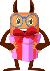 Monster with birthday present on white background Vector Image