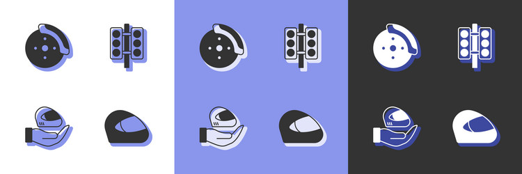 Set car brake disk with caliper racing helmet Vector Image