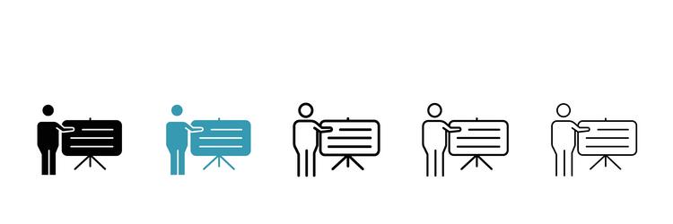 Training icon set teacher lecture education Vector Image