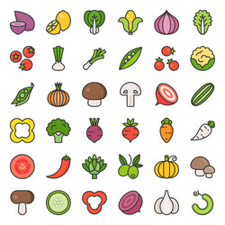 Cute vegetable icon set solid style Royalty Free Vector
