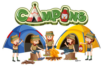 Camping kids with rainbow in the sky Royalty Free Vector