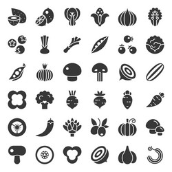 Cute vegetable icon set solid style Royalty Free Vector