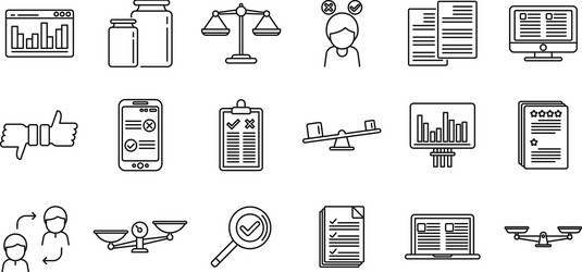 Comparison icons set flat small big Royalty Free Vector