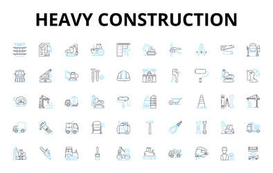 Heavy construction linear icons set excavation Vector Image