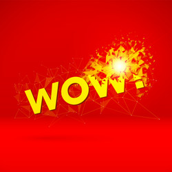 Wow exploding sign with particles for party Vector Image