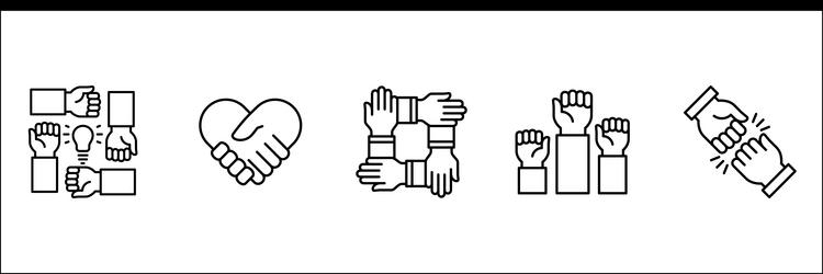 Teamwork icon cooperation hands set Royalty Free Vector