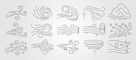 Leaf wind doodle line sketch set hand drawn Vector Image