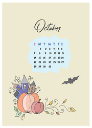 October calendar page with cute rat celebrate Vector Image