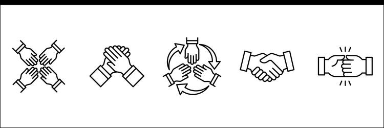 Teamwork icon cooperation hands set Royalty Free Vector