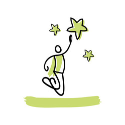 Stickman stick figure reaching the success star Vector Image