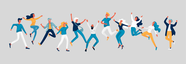 Jumping character in various poses group young Vector Image