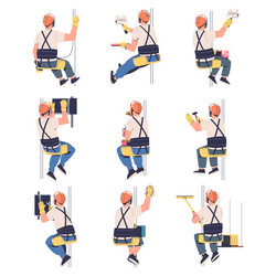 Man working at height with hammer suspended Vector Image