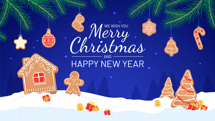 Gingerbread background merry christmas and new Vector Image