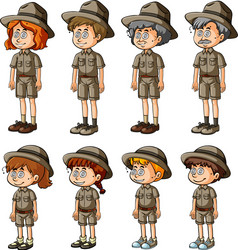 Four kids in safari outfit Royalty Free Vector Image
