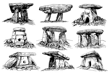 Graphical set dolmens on white background Vector Image