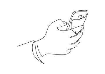 Continuous one line drawing of hand holding phone Vector Image