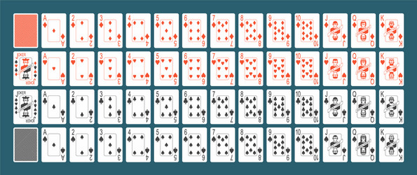 Full deck of playing cards for gambling game Vector Image