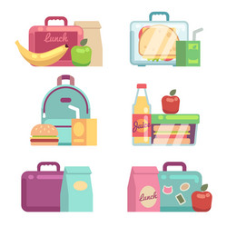 School lunch set food boxes and kids bags Vector Image