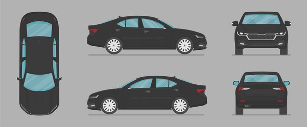 Cars side front back top view Royalty Free Vector Image