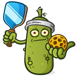 Pickle cartoon character spinning a pickleball Vector Image