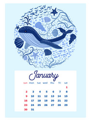 Marine life wall calendar design template Vector Image