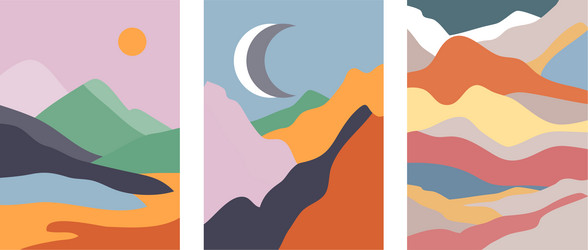 Set of abstract contemporary landscape posters Vector Image