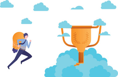 Businessman in clouds with trophy avatar Vector Image