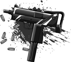 Army uzi weapon with bullets ad blood Royalty Free Vector