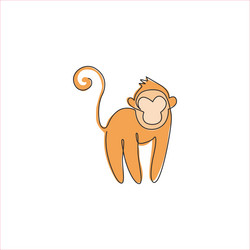 One single line drawing cute monkey Royalty Free Vector