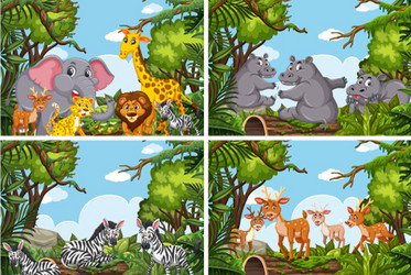 Cute set animals in jungle scene Royalty Free Vector Image