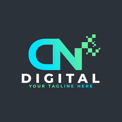 Tech letter n logo blue and green geometric shape Vector Image