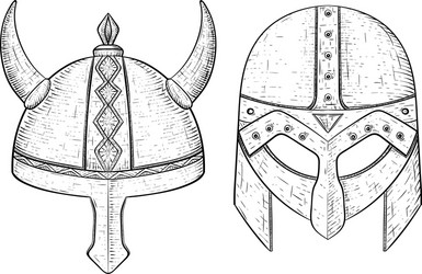 Viking Helmets Hand Drawn Sketch Isolated Vector Image