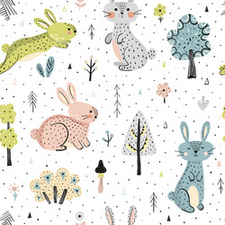 Rabbits in the woods cute seamless pattern Vector Image