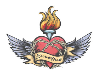 Sacred heart engraving Royalty Free Vector Image