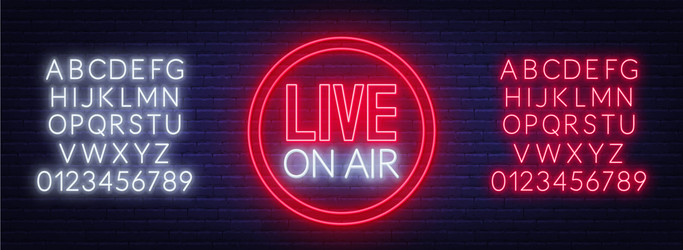 Neon sign live stream design element light banner Vector Image