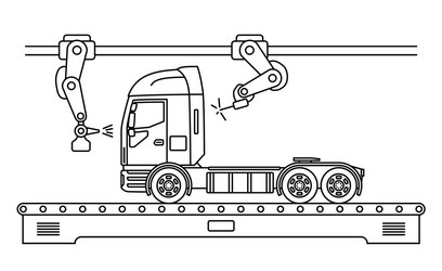 Thin line style truck assembly line automatic Vector Image