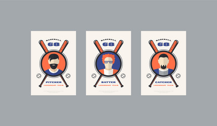 Set baseball card design in retro style Royalty Free Vector