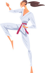 Girl doing swing kick female karate fighter Vector Image